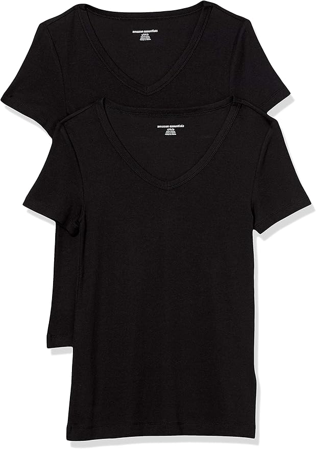Amazon.com: Amazon Essentials Women's Slim-Fit Short-Sleeve V-Neck T ...