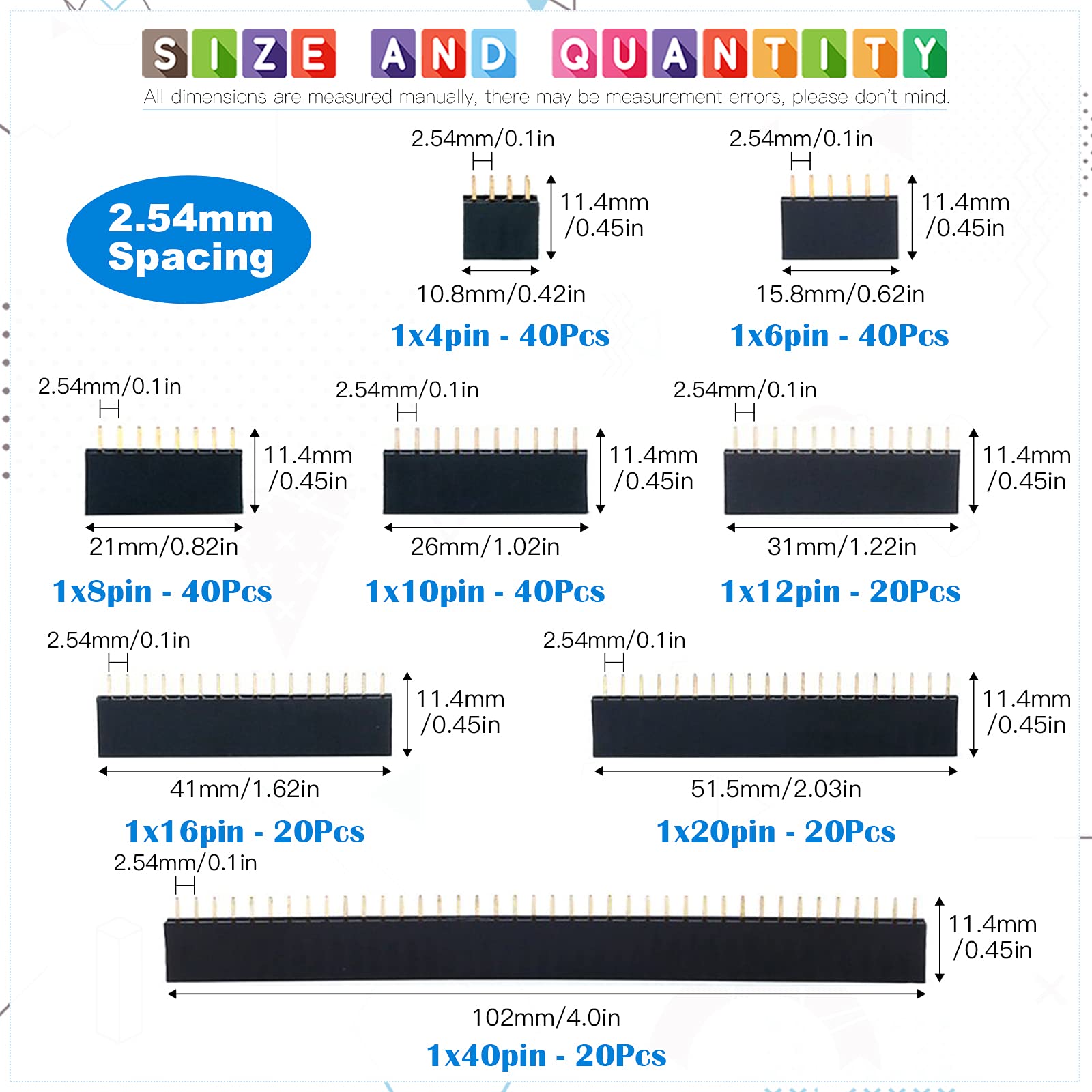 Snapklik.com : 240Pcs 2.54mm Straight Single Row PCB Board Female Pin ...