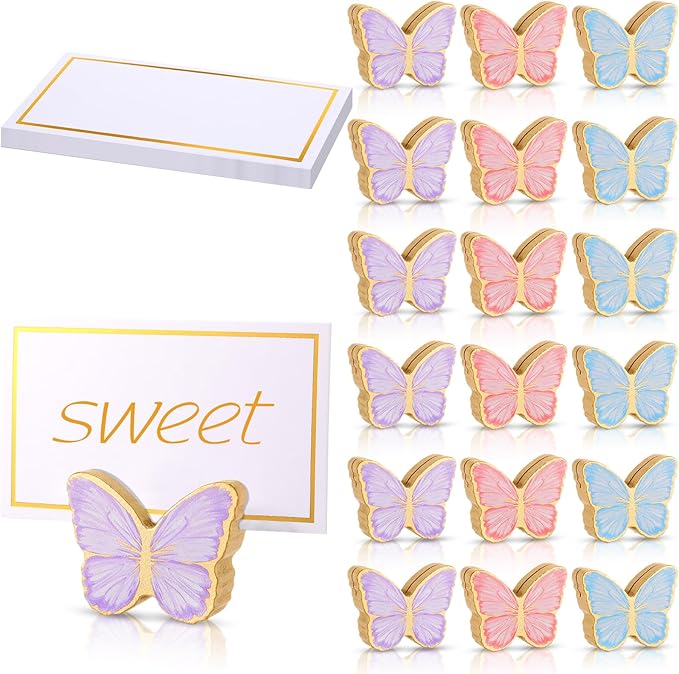 Amazon.com: Kigley 18 Pcs Butterfly Wooden Place Card Holder with 25 ...