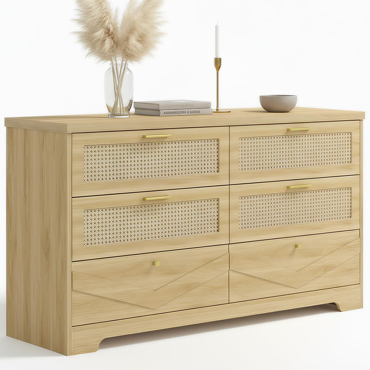 Amazon.com: IBF 51.2" Rattan Dresser for Bedroom, 6 Drawer Dresser with ...