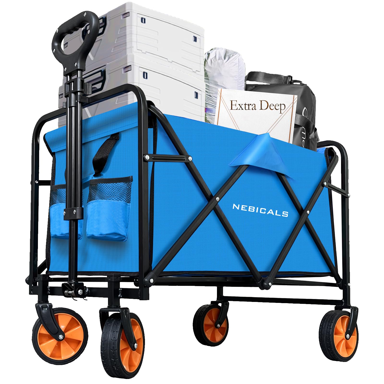 Snapklik.com : NEBICALS Small Tall Collapsible Folding Blue Pull Wagon ...