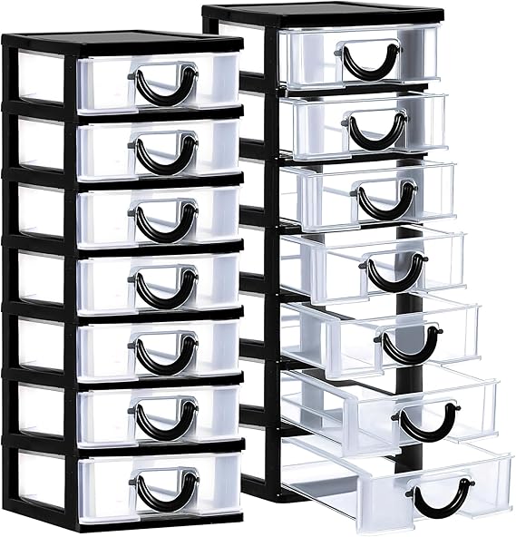 2 Pack Mini Plastic Drawers Organizer, 7 Drawer Storage Organizer Small ...