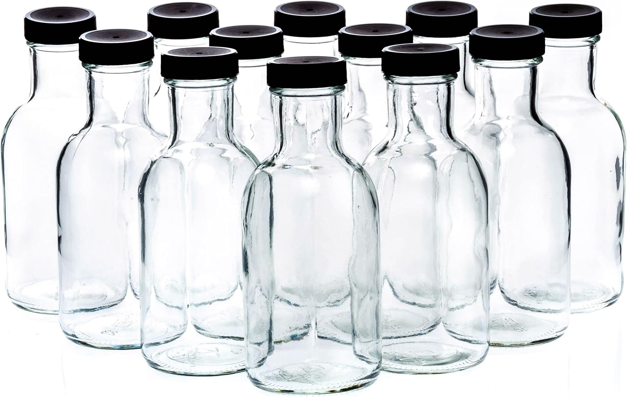 Amazon.com | 375 ml (12.7 oz) Glass Flask Liquor Bottle with Black Caps ...