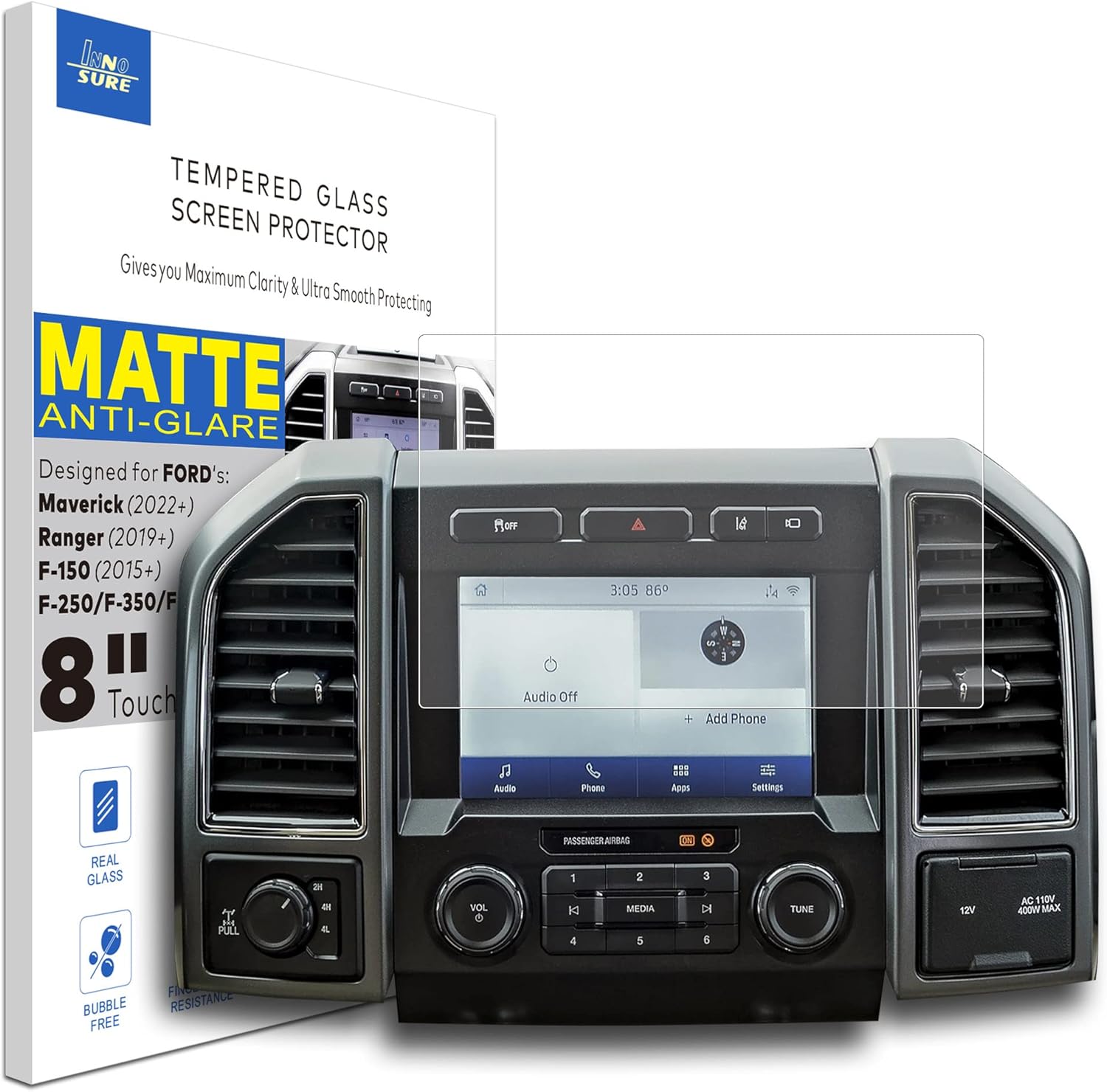 INNOSURE Tempered Glass AG Screen Protector Designed for Ford MAVERICK ...