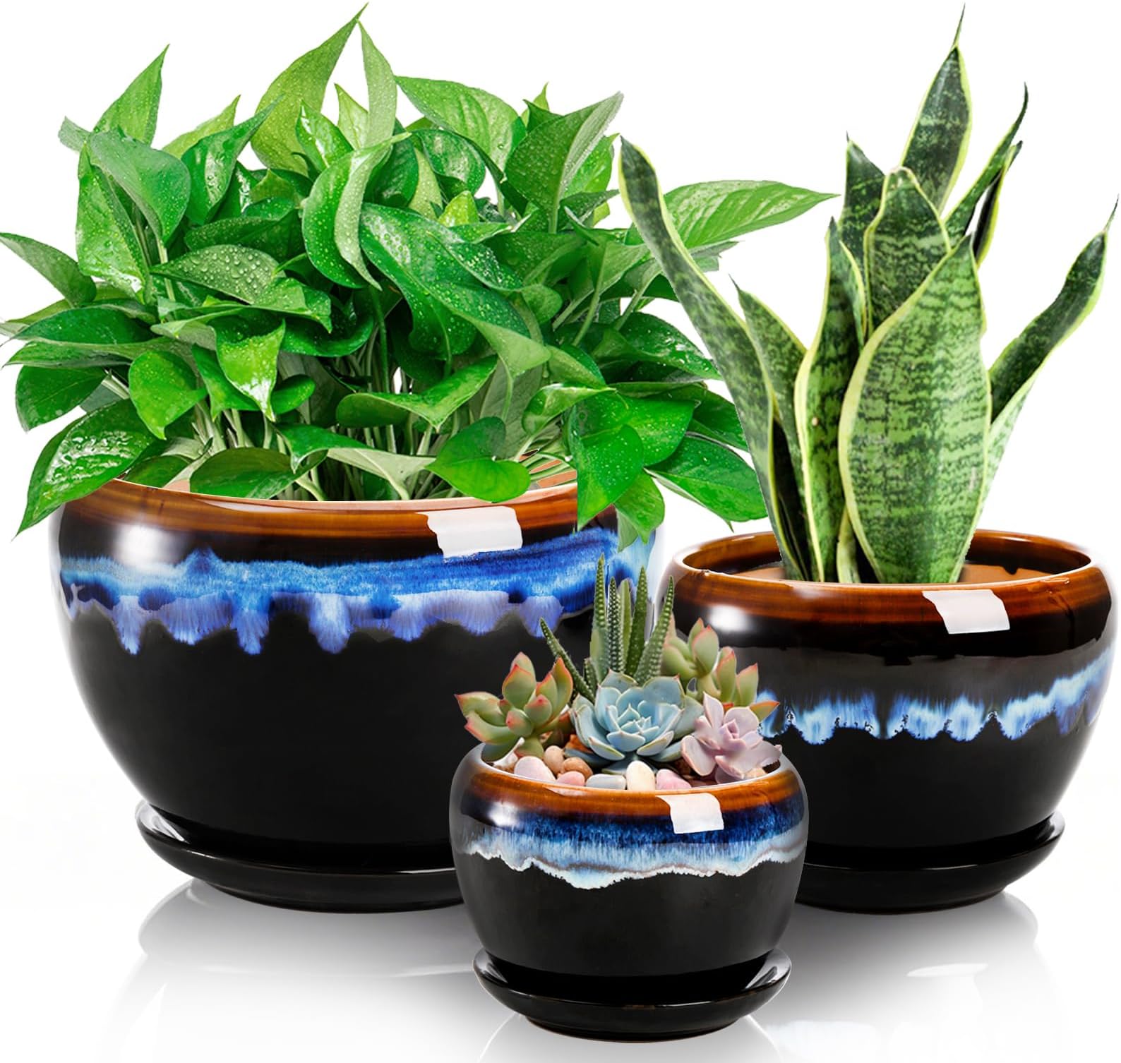 Amazon.com: YeCeat Blue Plant Pots, Ceramic Planters for Indoor Plants ...