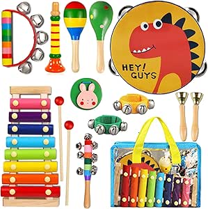 ZLWENA Kids Musical Instruments Wooden Toddler Percussion Toy Set ...