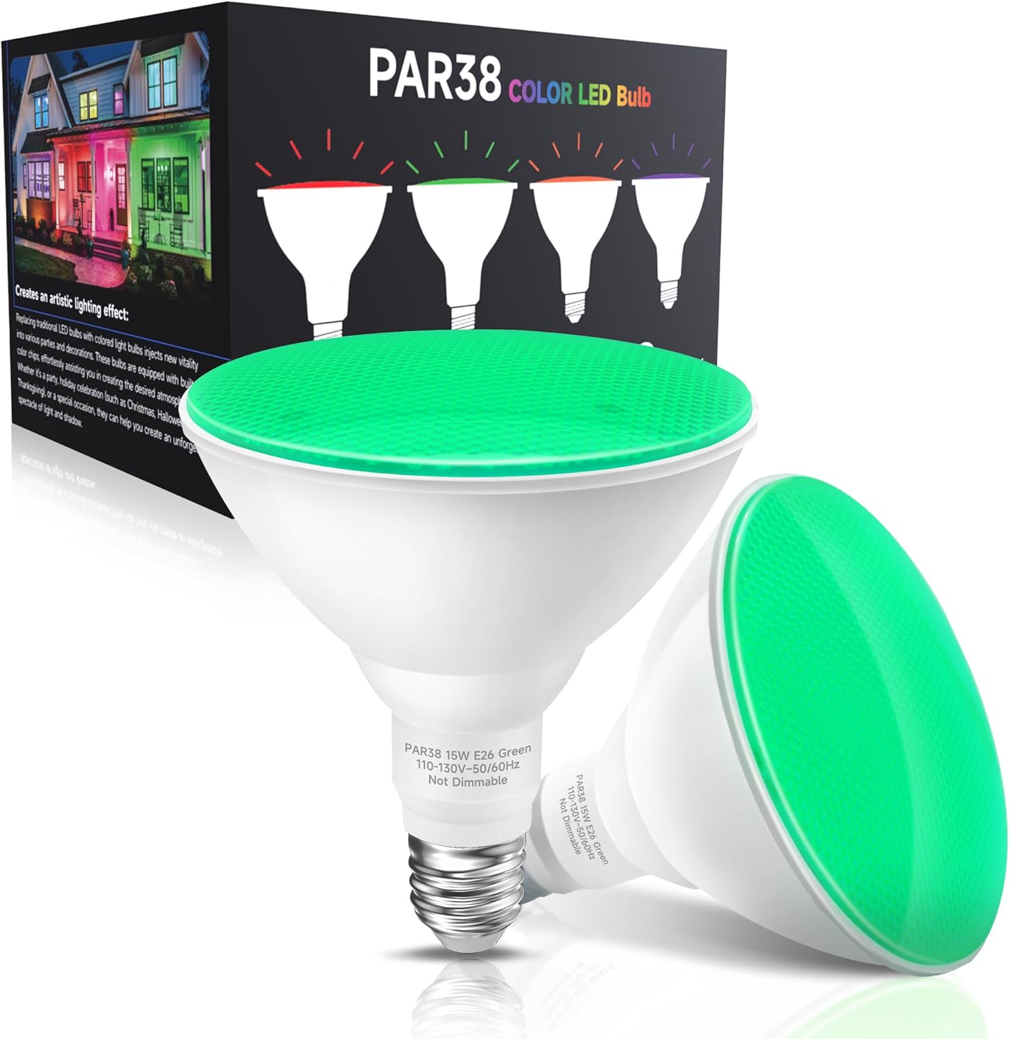 LEDERA LED Flood Green Light Bulb, 15W Equivalent 150W, Par38 Green ...