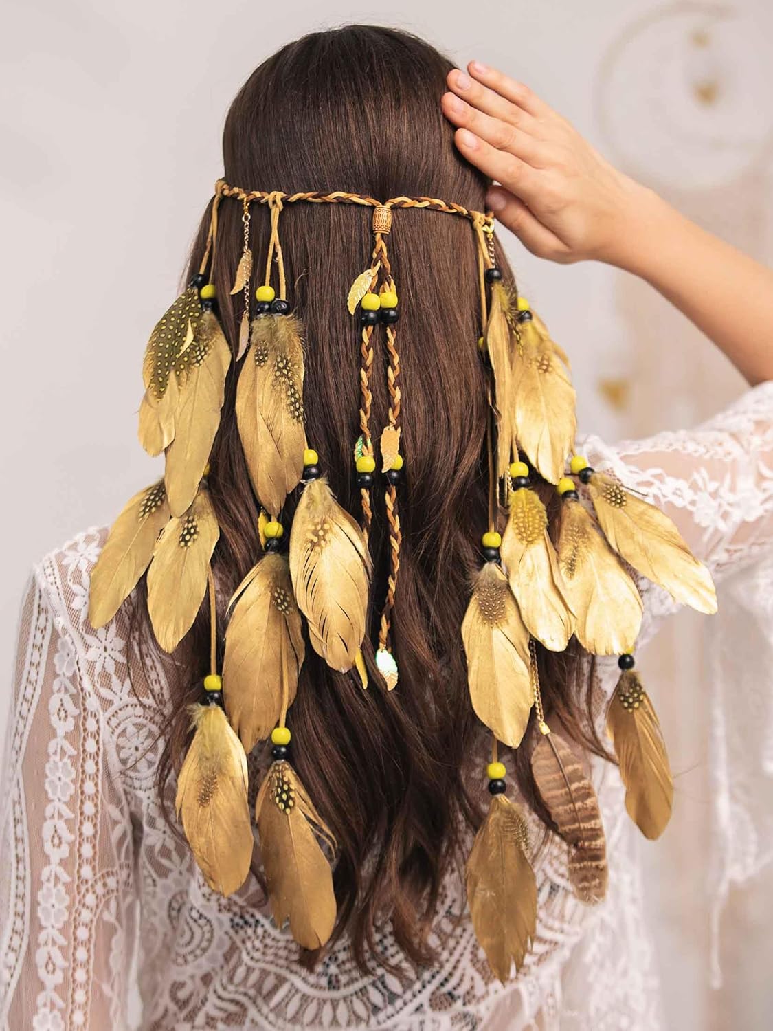 Amazon.com : Campsis Gold Boho Feather Headbands for Women Adjustable ...