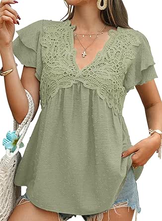Falechay Boho Tops for Women Trendy Ruffle Sleeve V Neck Babydoll Cute ...