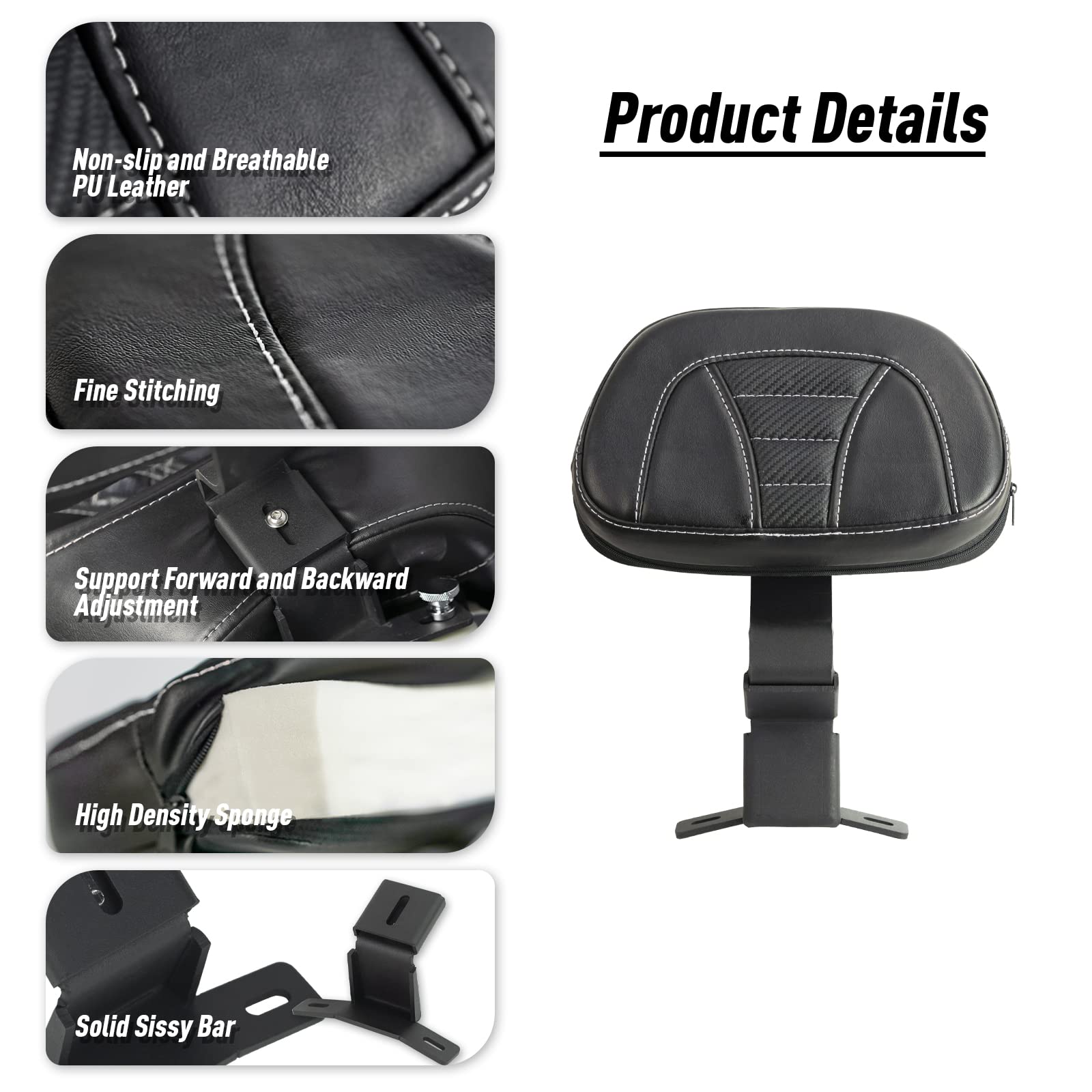 Motorcycle Front Driver Rider Backrest Pad Compatible for Harley ...