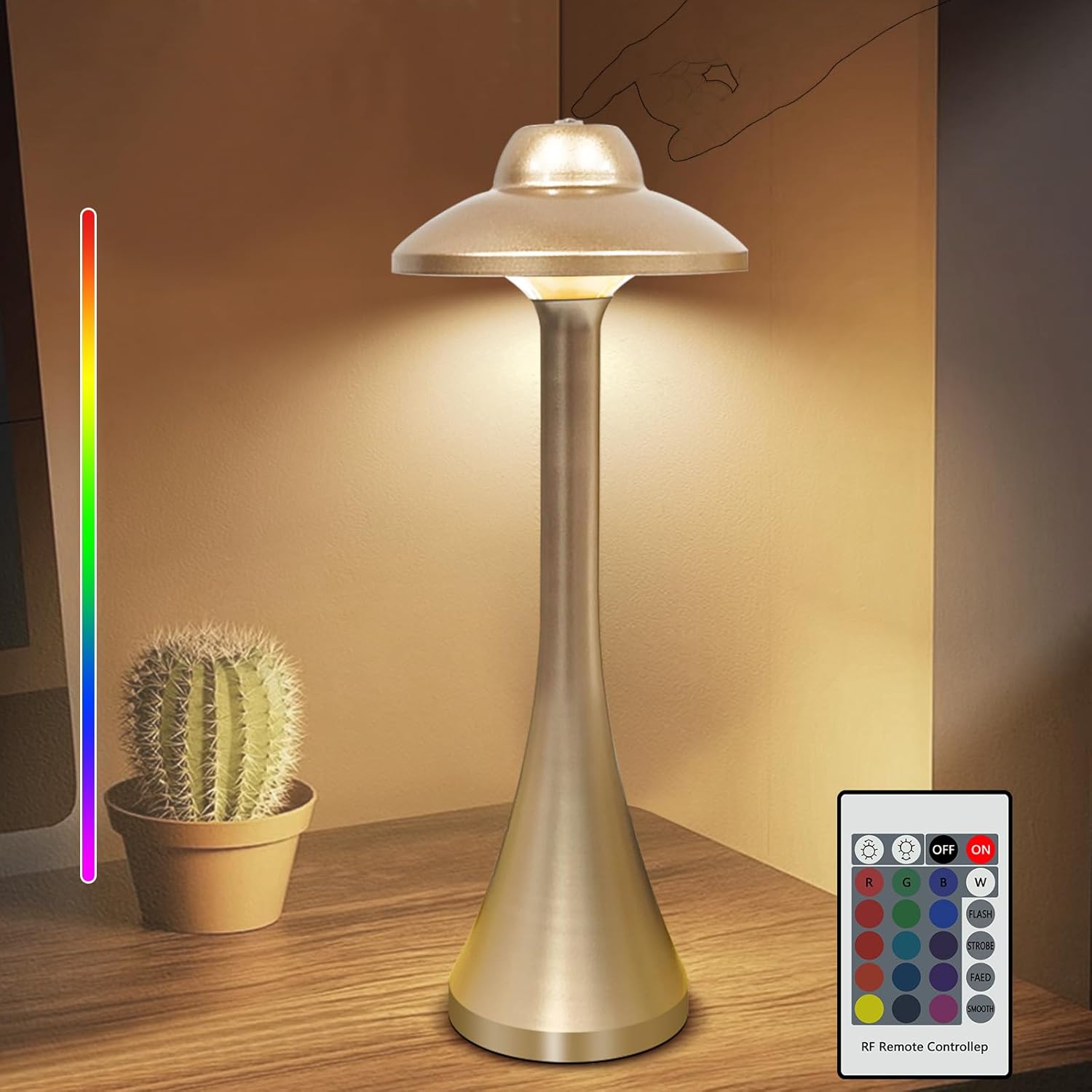 Touch Table Lamp, Rechargeable Color-Changing, Dimmable Nightstand Lamp ...