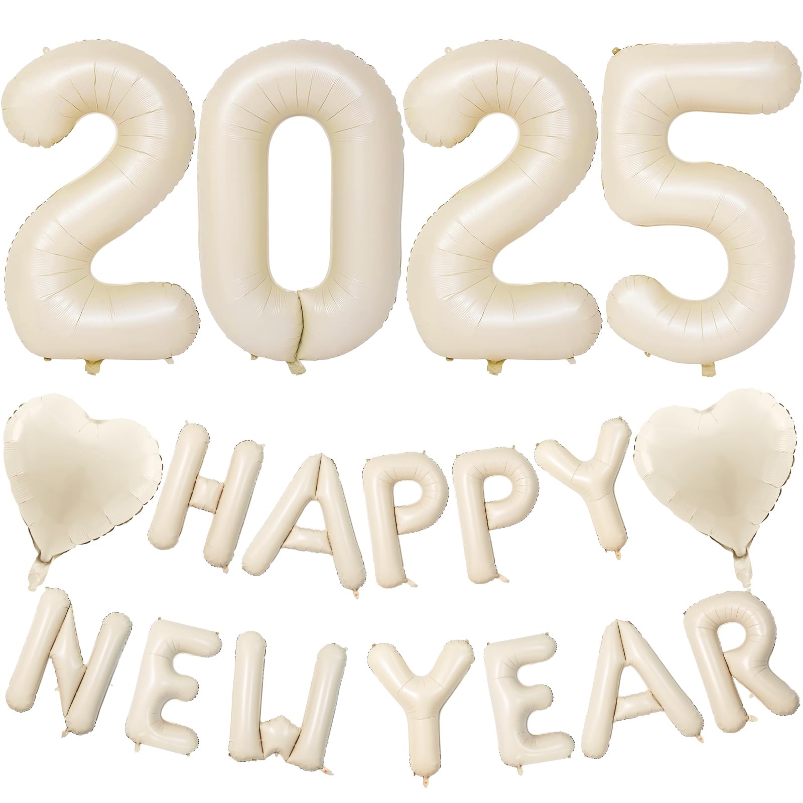 Cream Happy New Year 2025 Balloons, Beige Number 2025 Foil Balloons ...