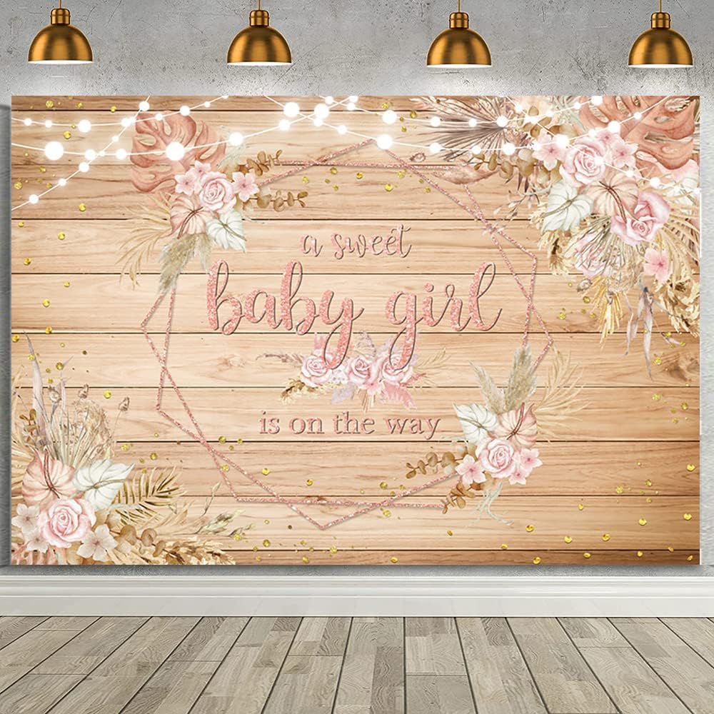 Amazon.com : MEHOFOND 7x5ft Rustic Wood Baby Shower Backdrop Boho A ...