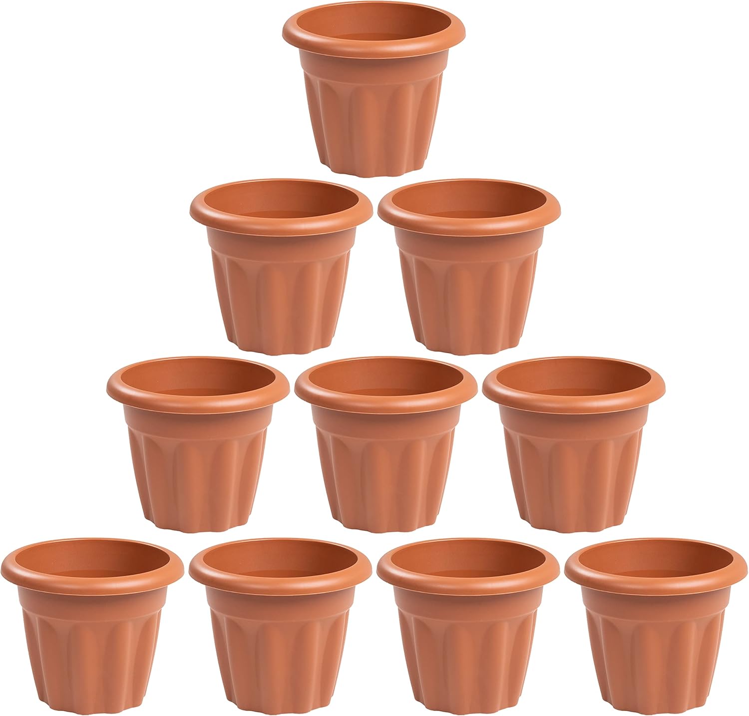 (Set of 10) 25cm Terracotta Plastic Round Planters Indoor/Outdoor Plant ...