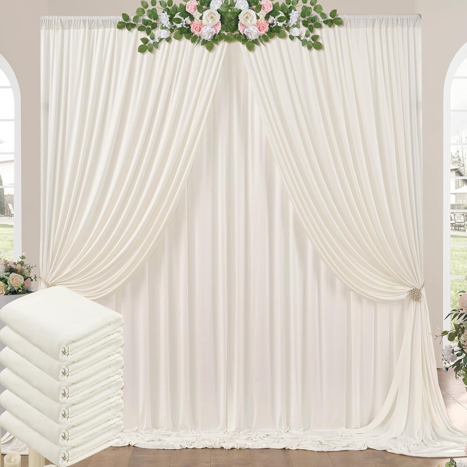 Amazon.com: 30ft x 10ft Wrinkle Free Ivory Backdrop Curtains for ...