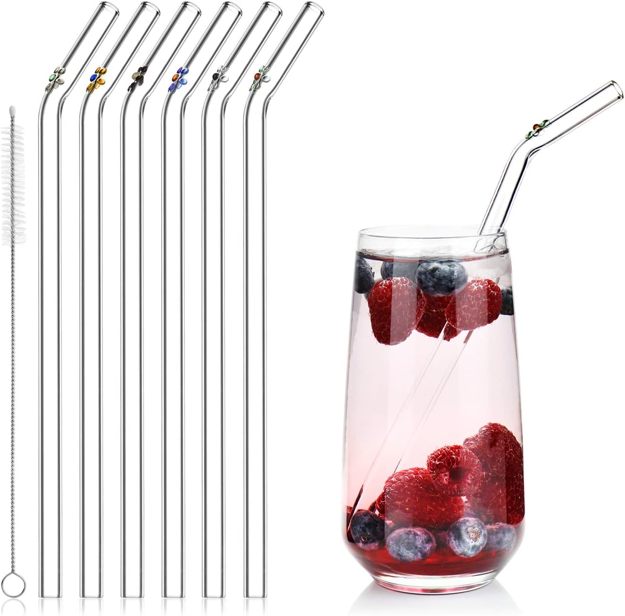 com-four® 6x Glasstrohalme spülmaschinenfest und wiederverwendbar ...