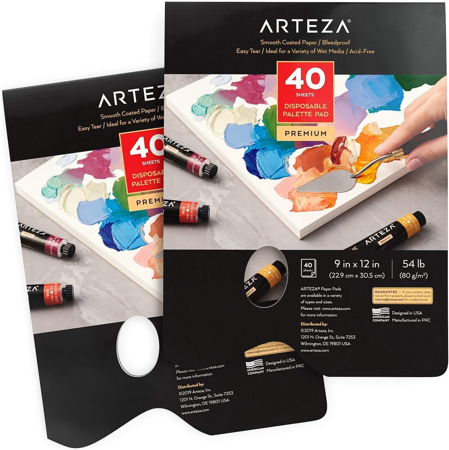 Amazon.com: ARTEZA Disposable Palette Paper Pad, 9x12 Inch, Pack of 2, 80 Sheets, 54 lb, Glue ...