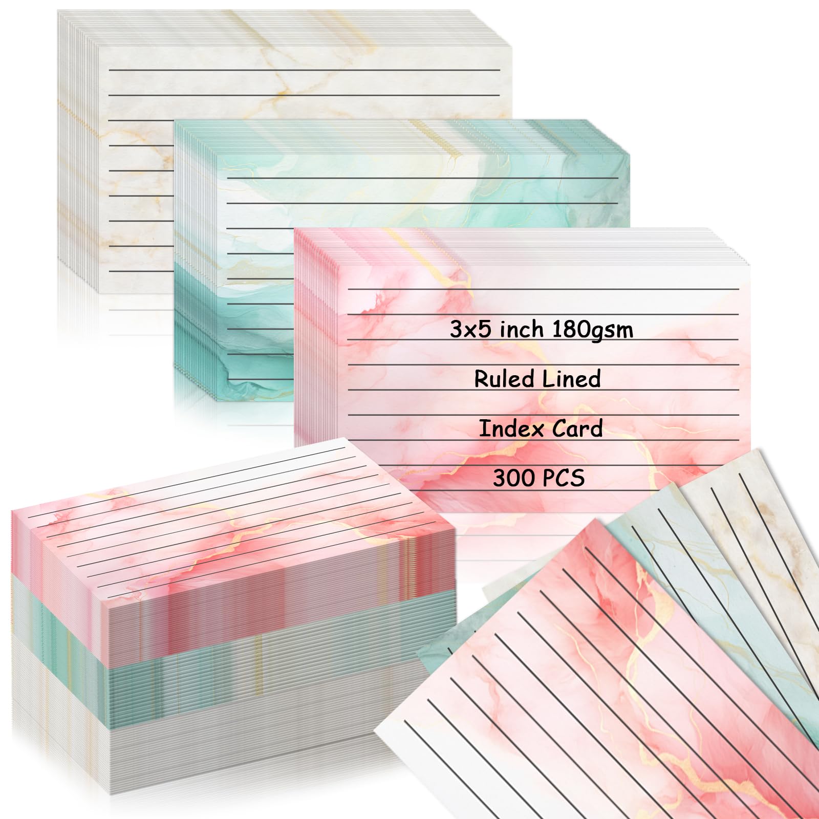 Snapklik.com : 300 Pack Colored Index Cards 3x5 Marble Notecards Lined FlashCards For Studying ...
