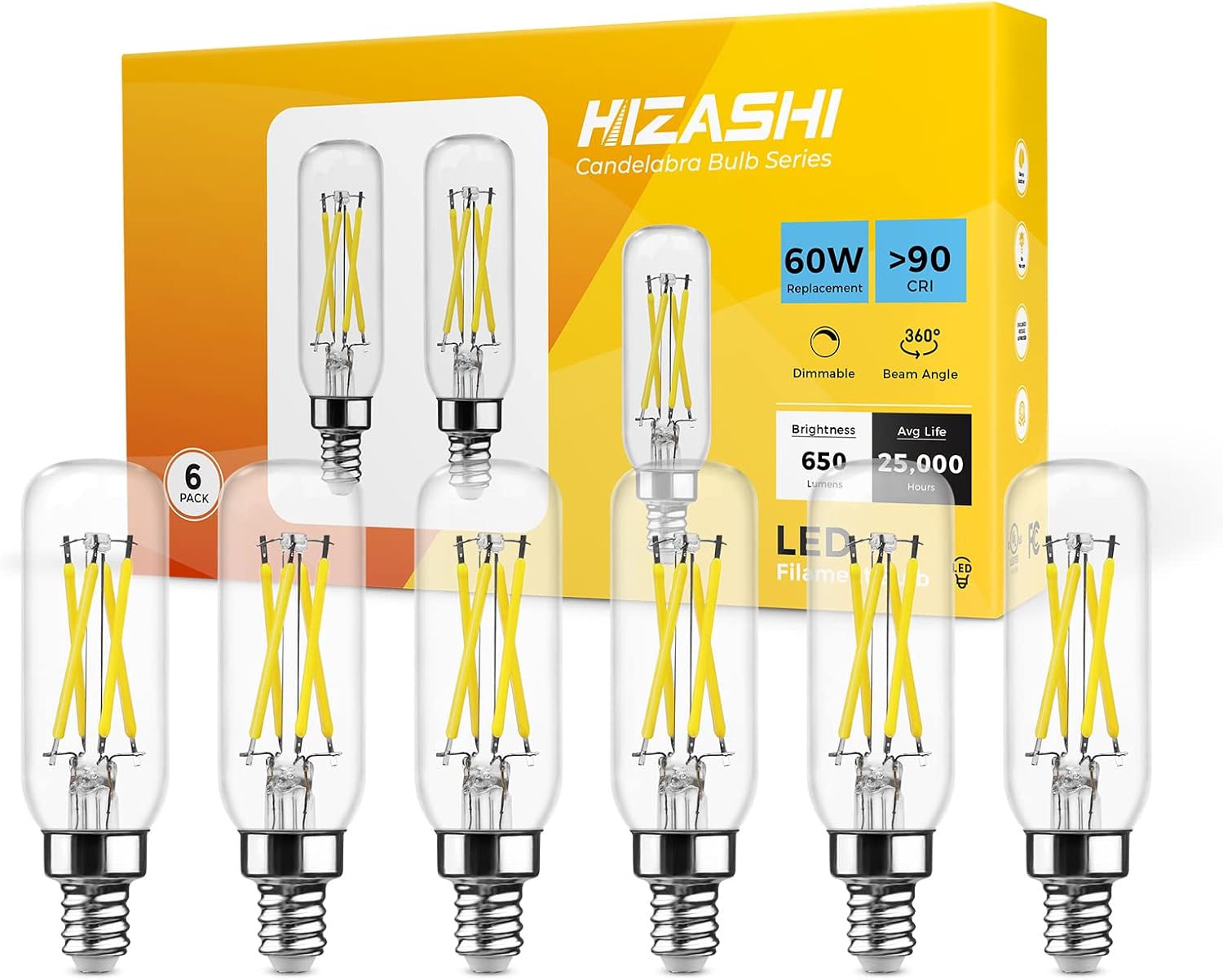 Hizashi 4000K Candelabra LED Bulb 60 Watt Equivalent Natural Cool White ...