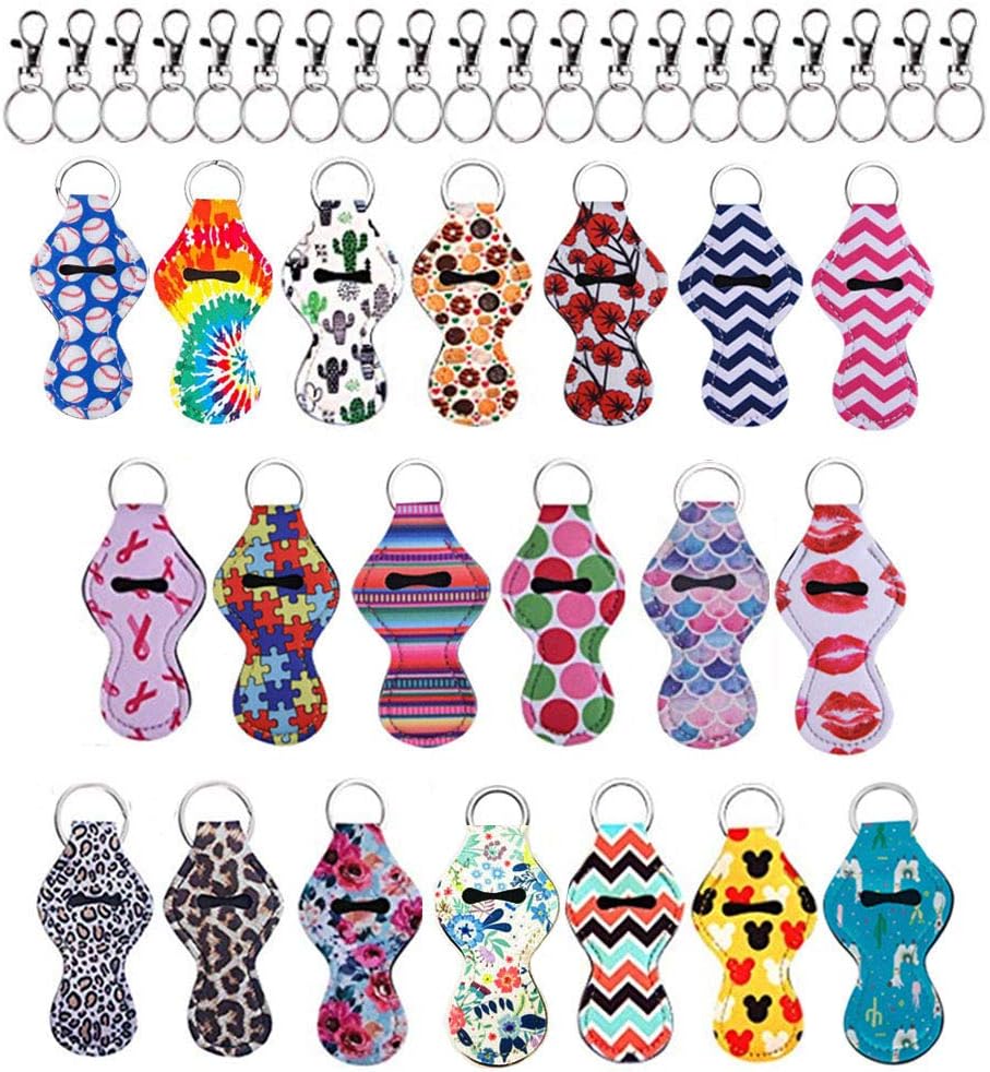 Amazon.com: 20 pcs Chapstick Holder Keychain with 20 Metal Clip Cords ...