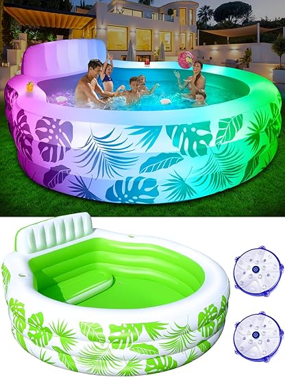 Amazon.com: Inflatable Pool with Pool Lights, Oversized Thickened Blow ...