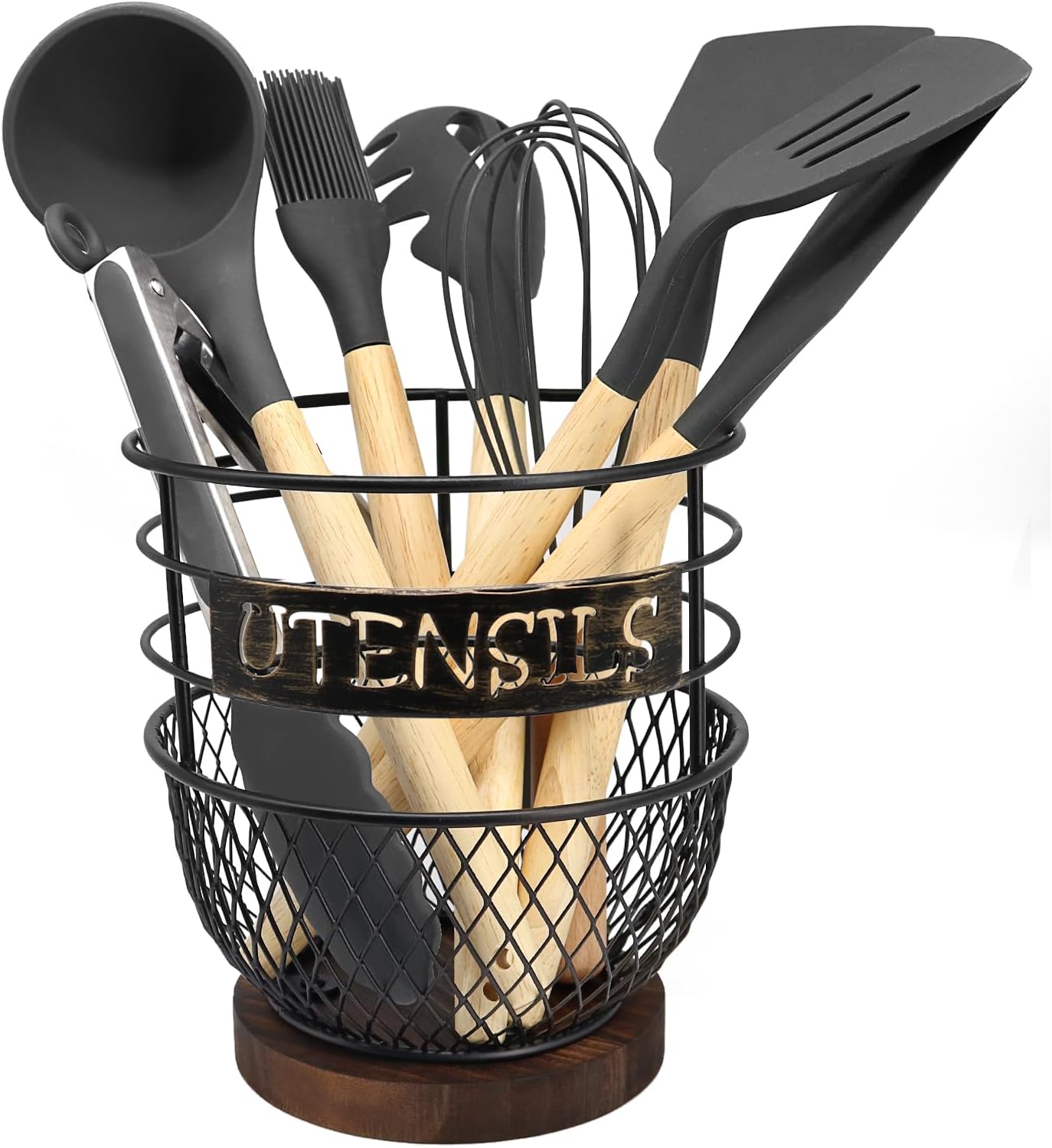 Amazon.com: JSVER Utensil Holder for Kitchen Round Utensils Holder with ...