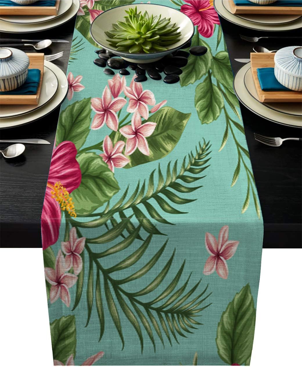 Amazon.com: Boho Palm Leaves Table Runner, Kitchen Dining Table Decor ...