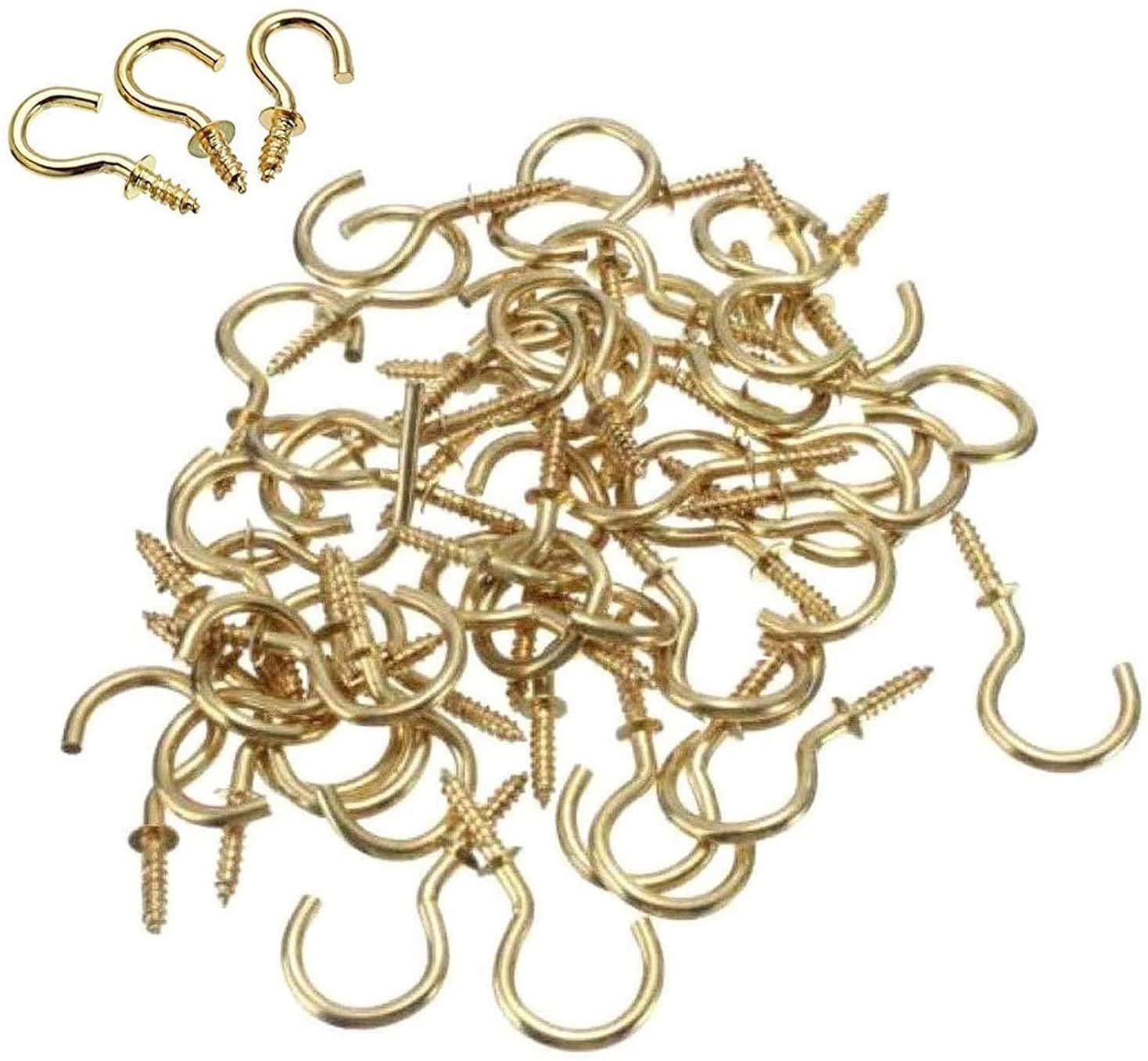 Lvcky Small Screw in Hooks Brass Ceiling Hooks 1/2 inch for Hanging ...