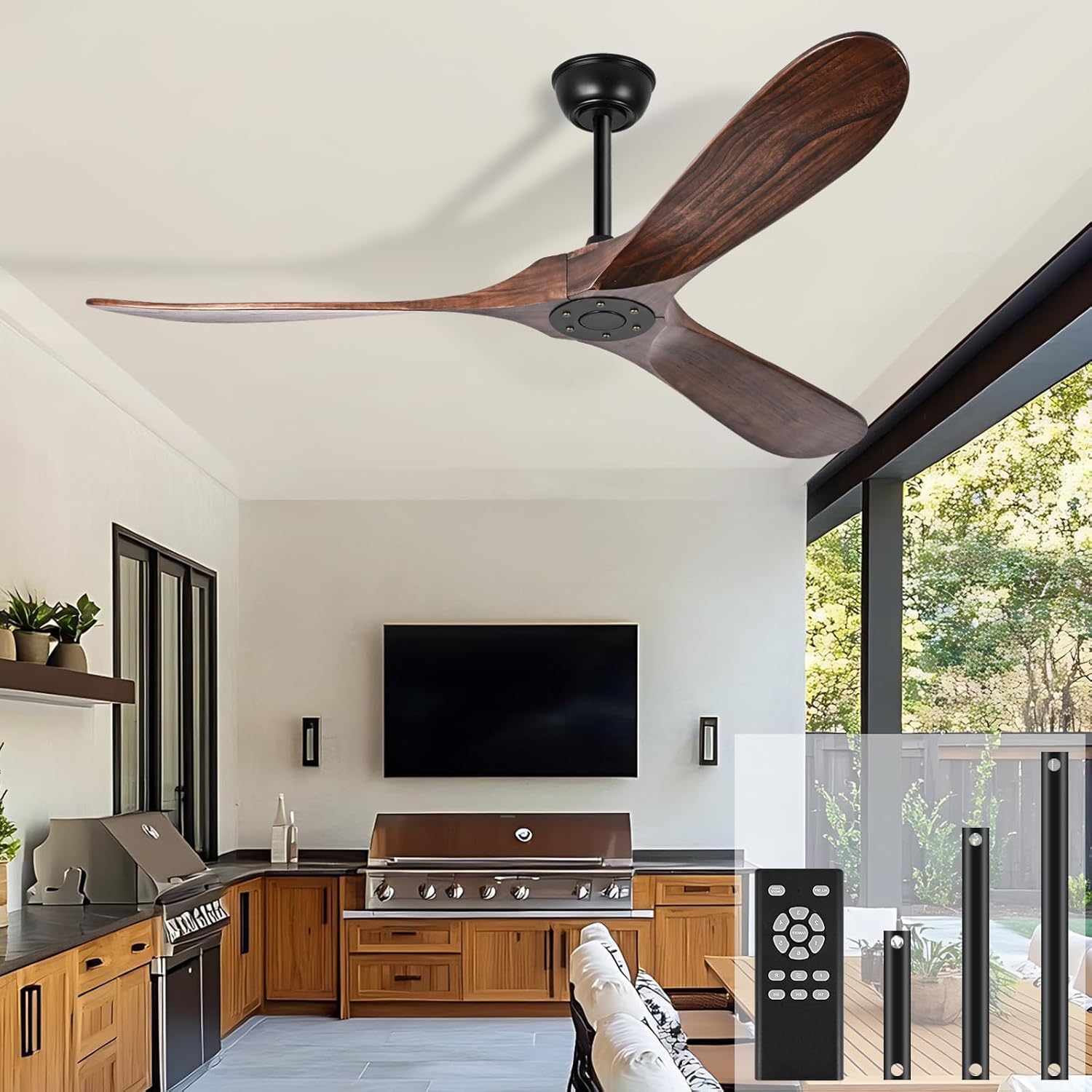 heimo 52 Inch Ceiling Fan No Light T2, Wood Indoor Outdoor Ceiling Fans ...