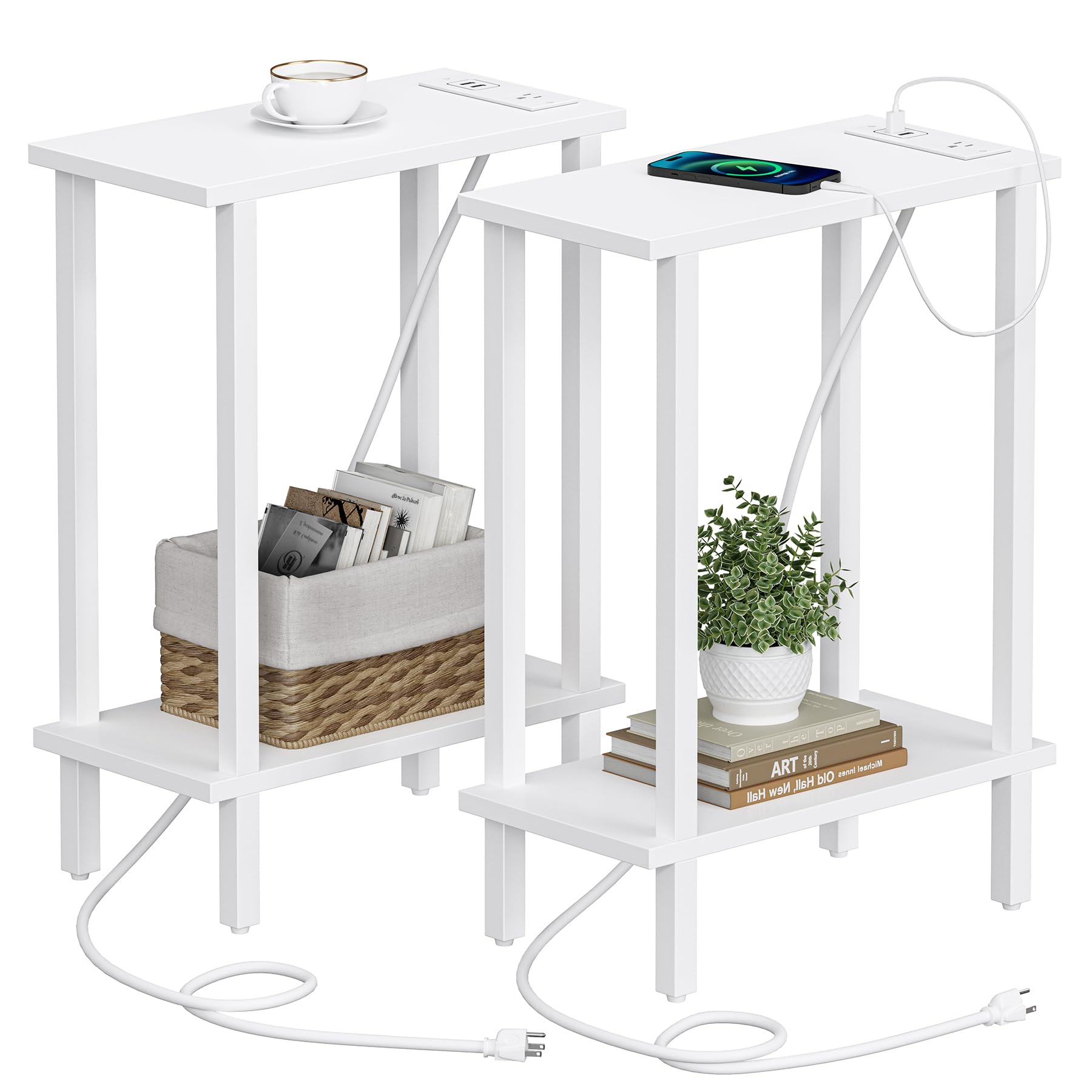 Amazon.com: TUTOTAK Small End Table with Charging Station, Narrow Side ...