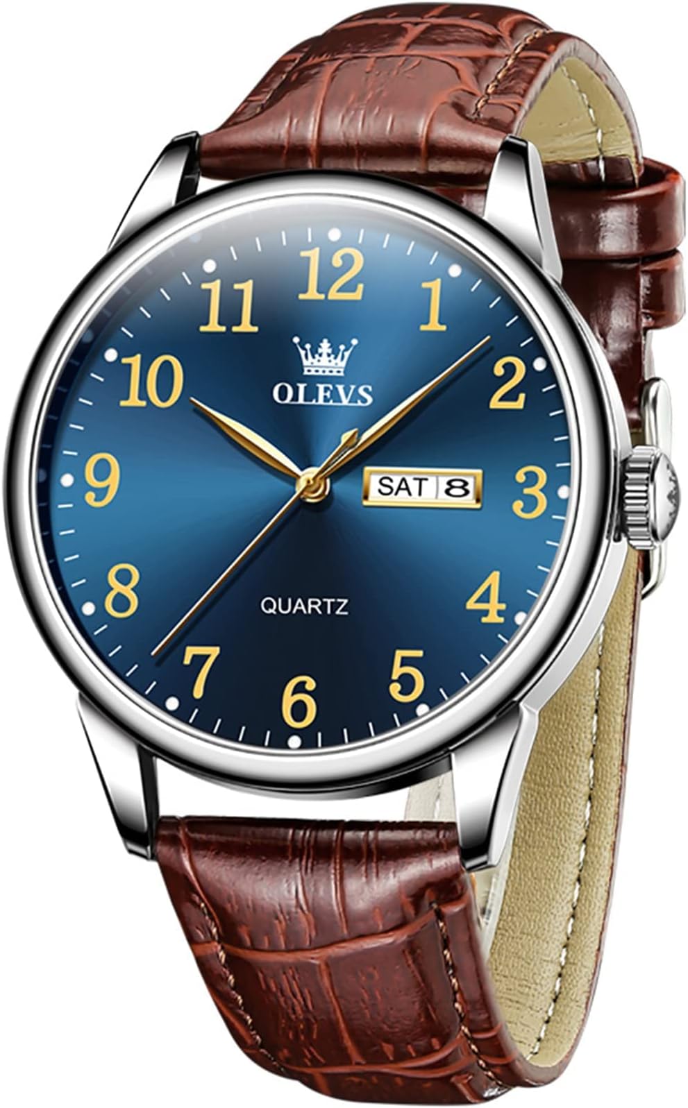 Amazon.co.jp: OLEVS とけい腕時計 メンズ シンプル おしゃれ 防水 時計 日付 メンズ アナログ ブラウン革ベルト腕時計メンズ ビジネス クォーツ 見やすい ブルー文字盤う ...