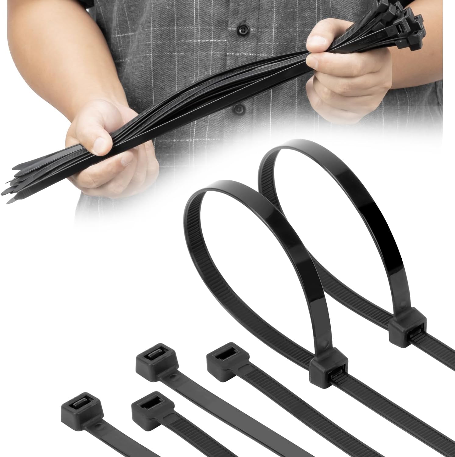 100x Strong Quality Black Cable Ties 450mm x 7.6mm- Heavy Duty Heat ...