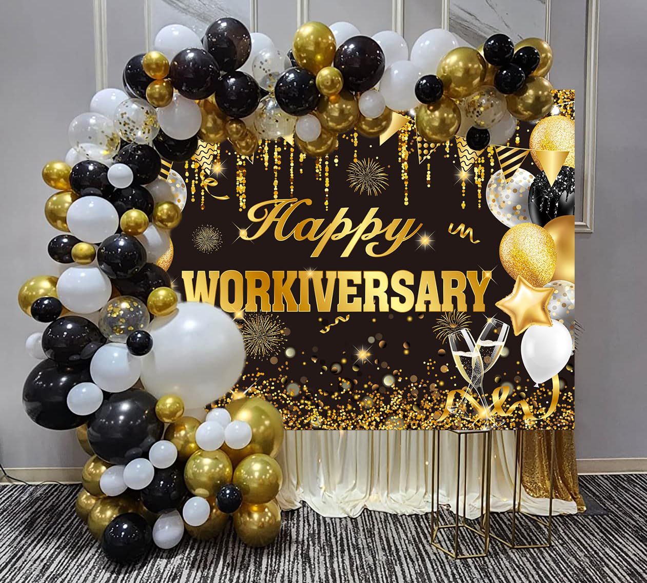Snapklik.com : Happy Work Anniversary Banner Backdrop 8x6FT Black Gold ...
