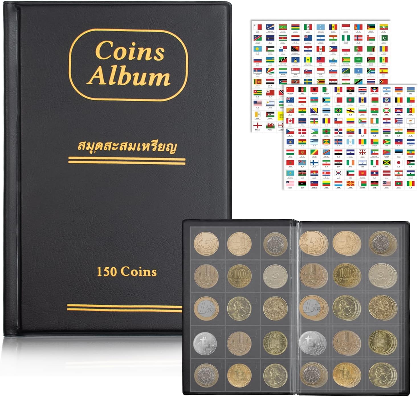 Black Coin Collecting Holder Album, TANOSAN 150 Pockets Coin Collection ...