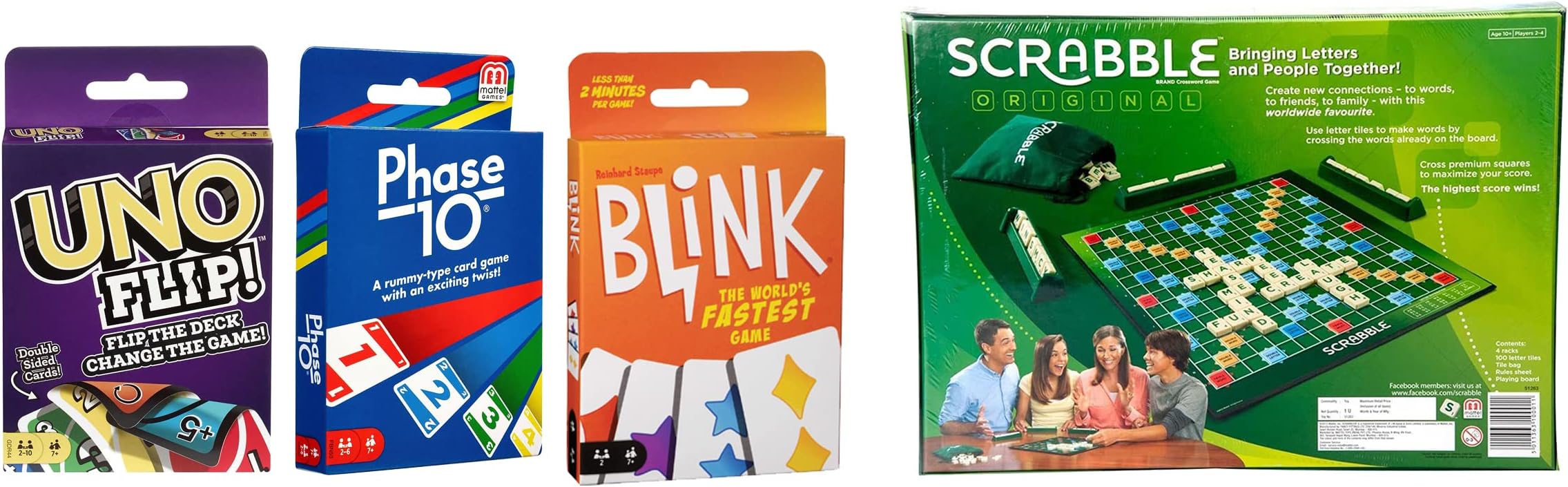 Mattel Uno Flip Side+Phase 10 Card Game, Multi Color+Staupe's Blink The ...