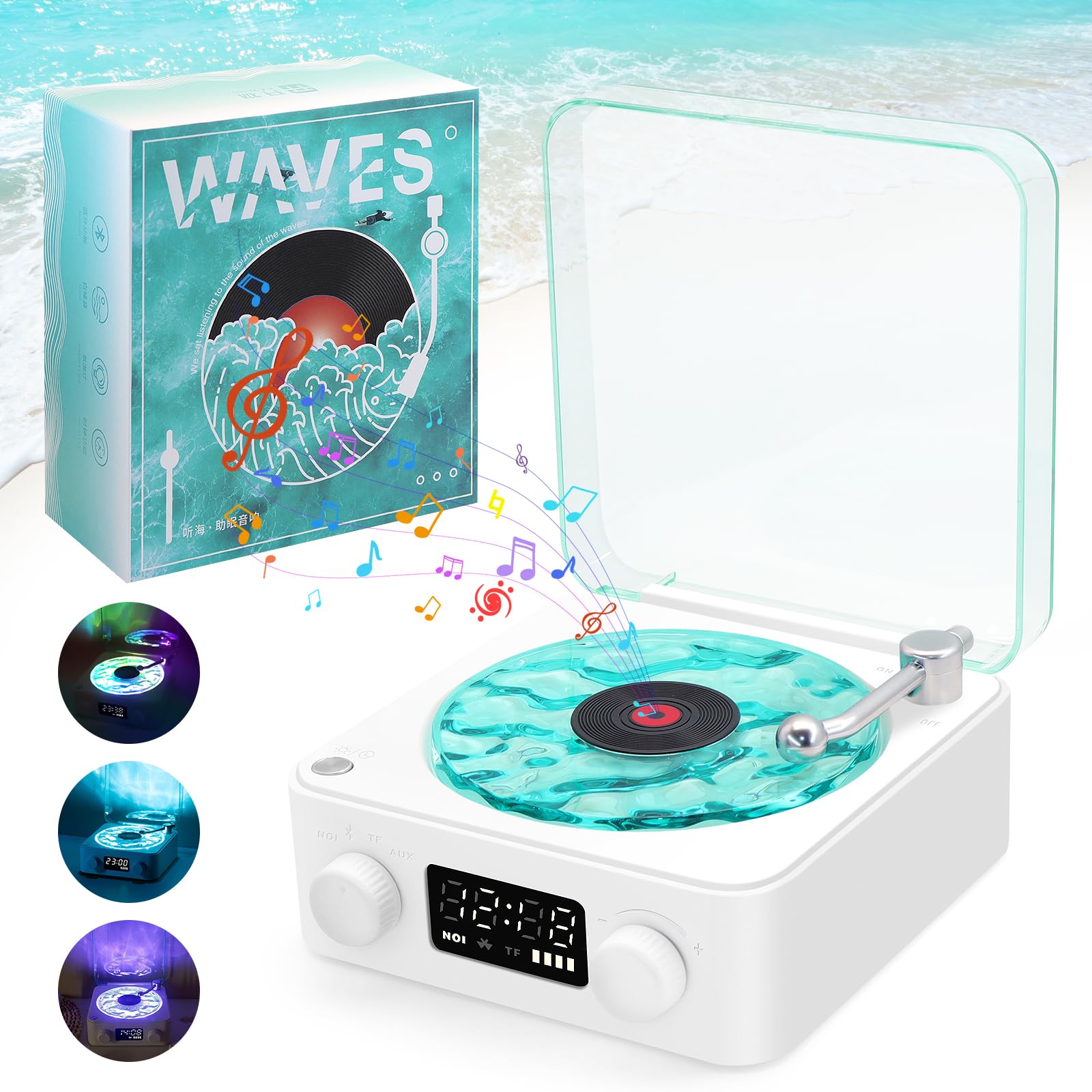 The Waves Vinyl Record Player with RGB Light, 2025 New Home Audio ...
