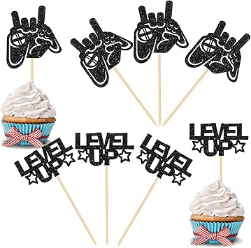 Amazon.com: Ambishi 24pcs Level Up Cupcake Toppers, Video Game Theme ...