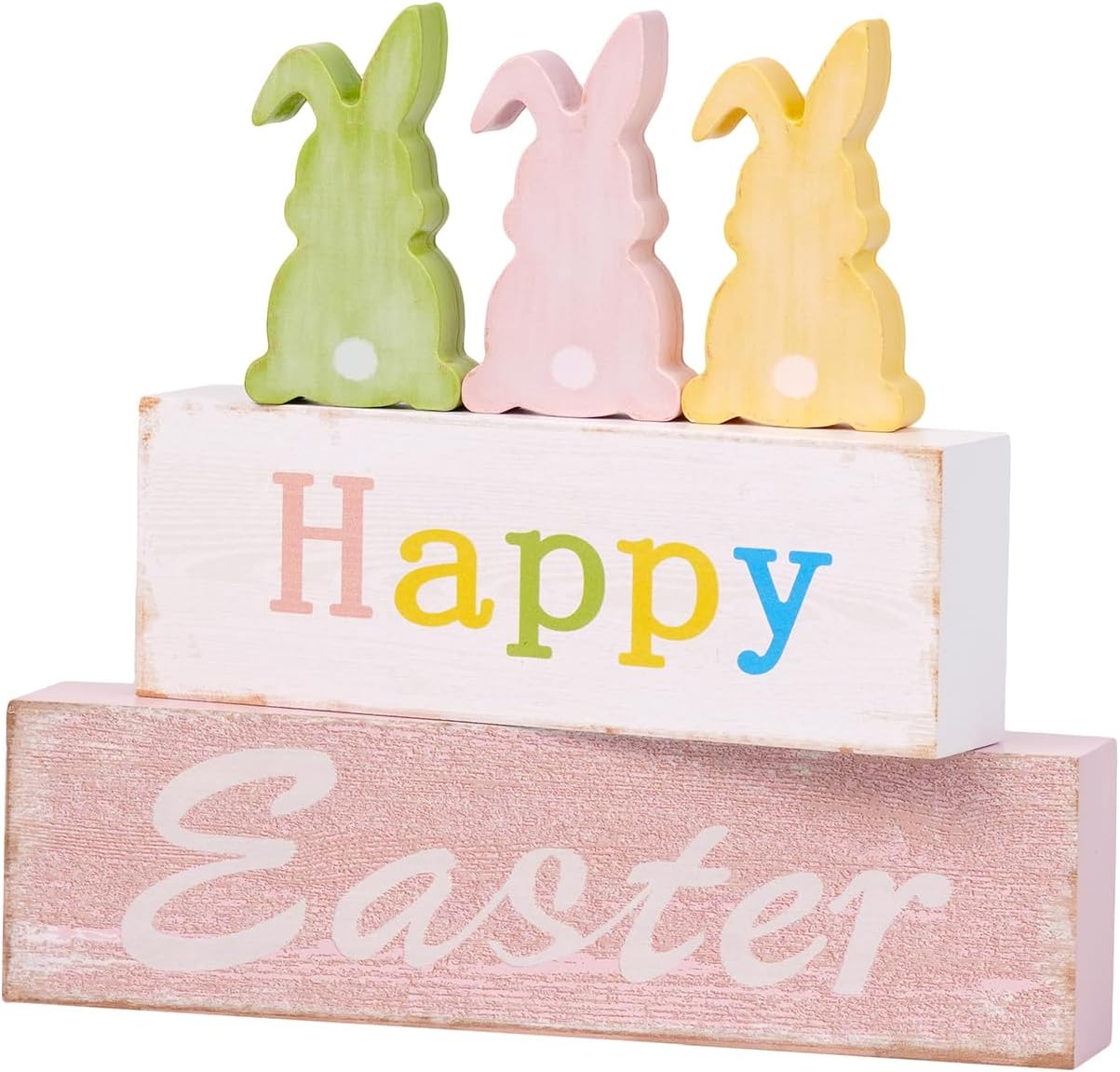 Amazon.com: Wooden Easter Bunny Sign Decorations, 5 Piece Happy Easter ...