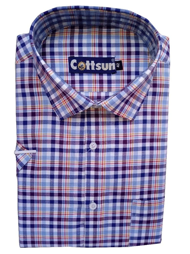 Buy COTTSUN Men's Cotton Formal Regular Fit Chex Shirt (Blue/Navy Blue ...