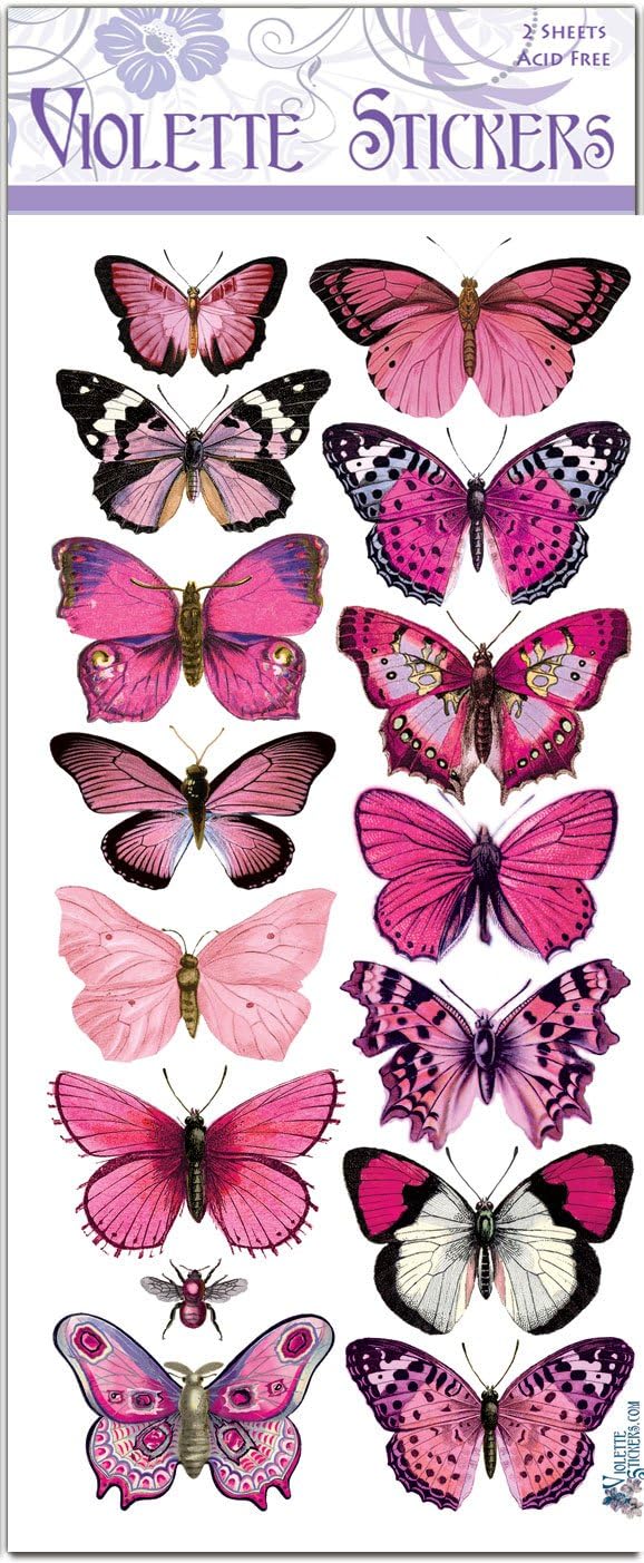 Amazon.com: Violette Stickers Pastel Pink Butterflies