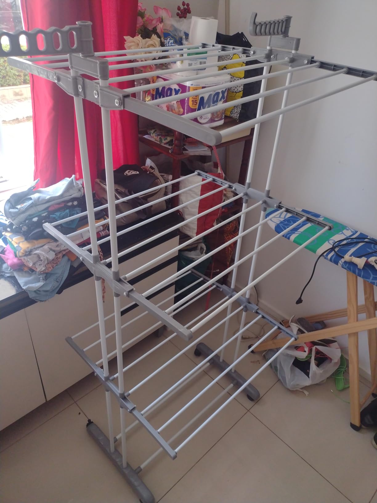Varal de Chão Dobrável 3 Andares em Aço Inox - Azul e Branco | Amazon ...