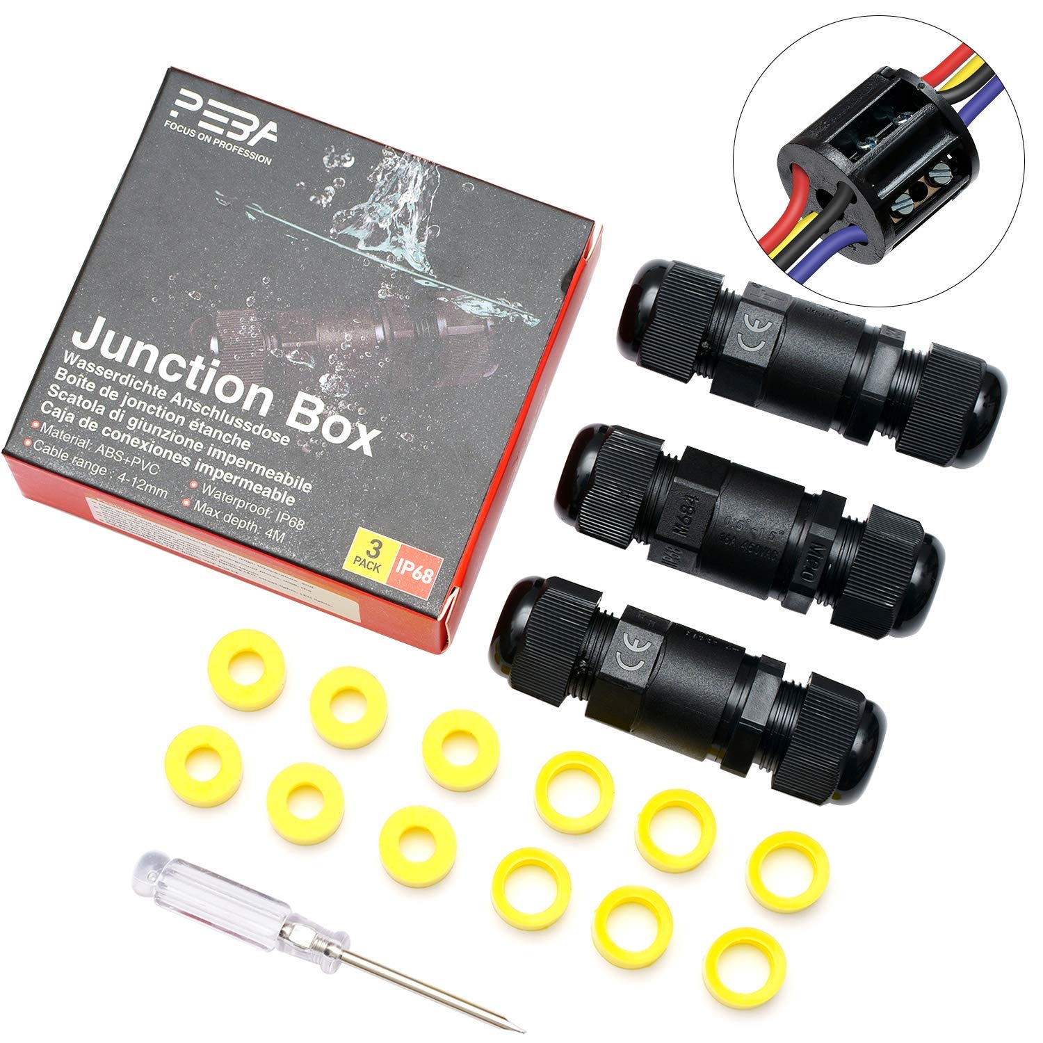 Buy Waterproof Junction Box Outdoor Cable Connector IP68 2 Cable 4-Pin ...