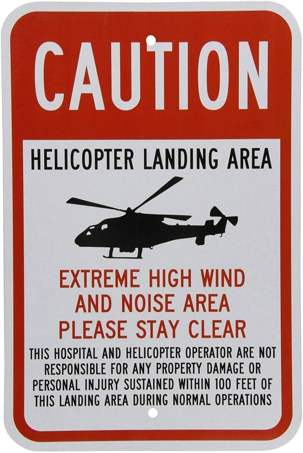 ZMKDLL Nostalgic Metal Tin Sign Caution Helicopter Landing Pad Black ...