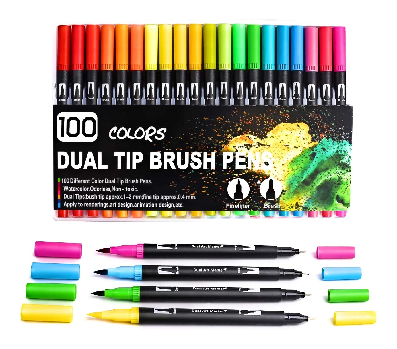Pathos India Dual Tip Brush Marker Pens Set Of 100 | Desertcart Kuwait