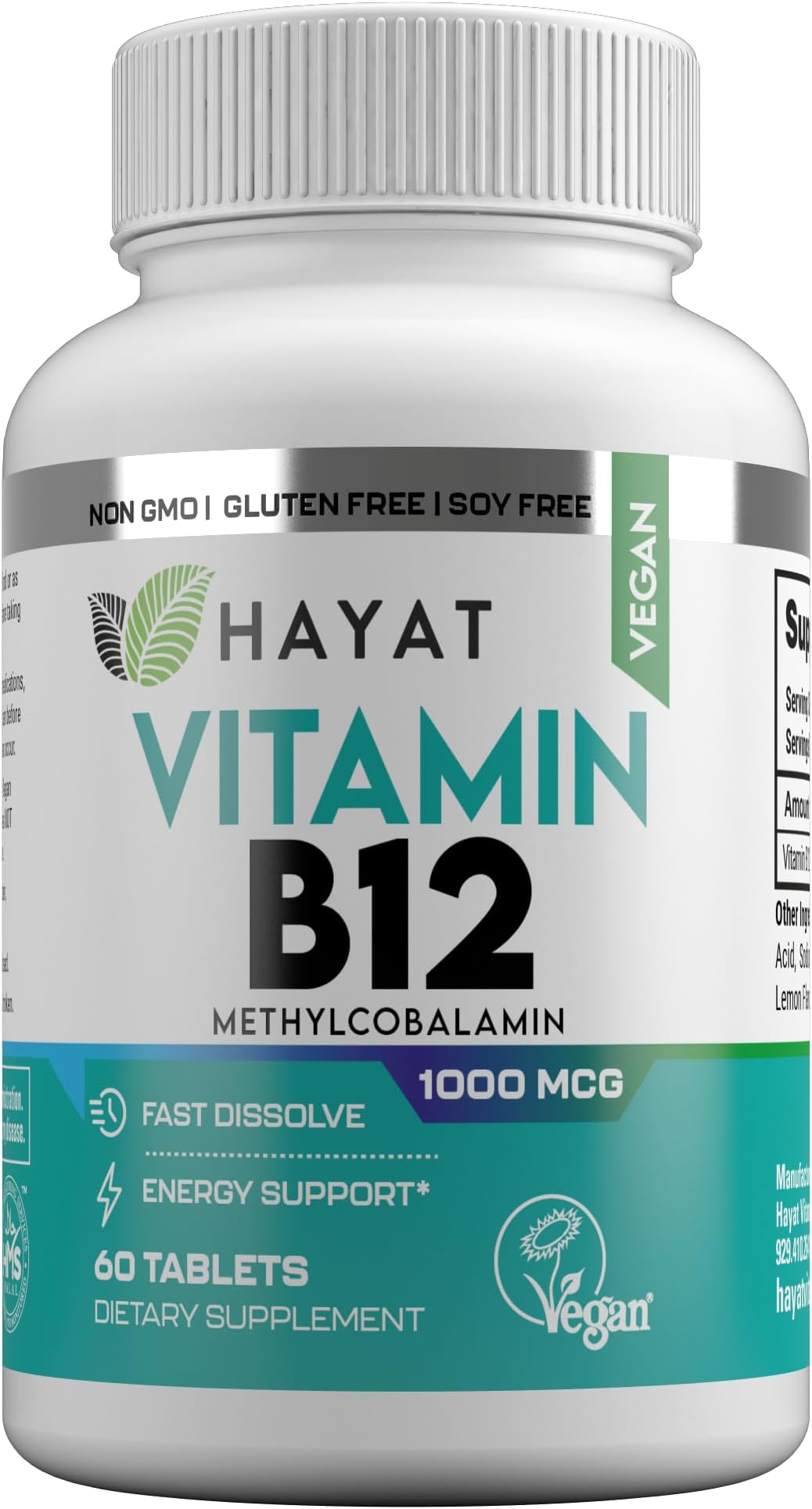 Amazon.com: HAYAT Vitaminas veganas naturales vitamina B12 1000 MCG ...