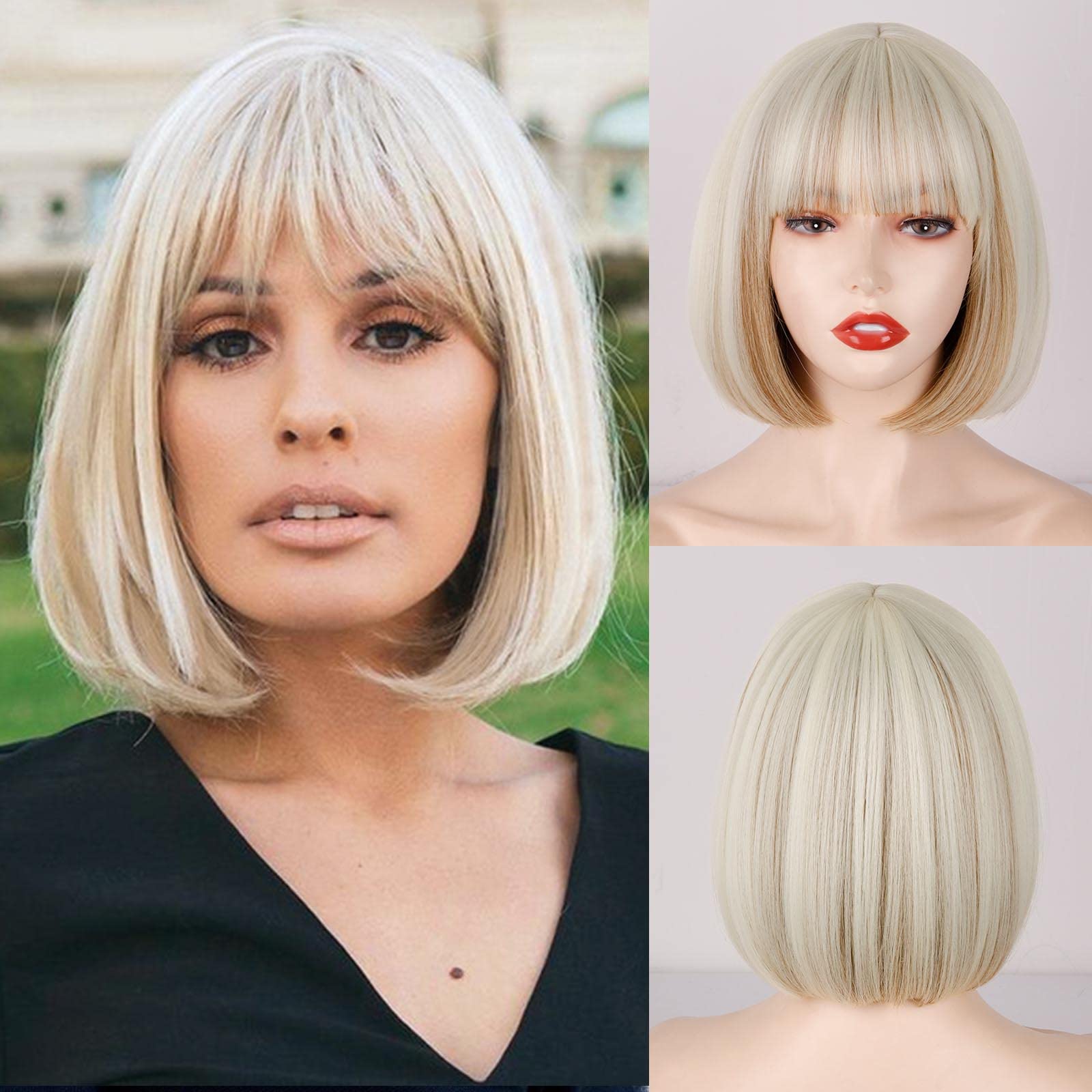 Amazon.com : WERD Short Bob Blonde Wig with Bangs Short Platinum Wigs ...