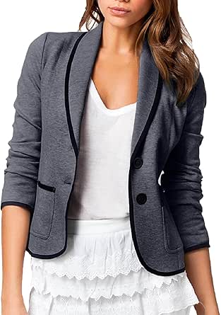 Ladies Notched Cropped Blazer Two Buttons Stylish Blazer Jacket 3/4 ...