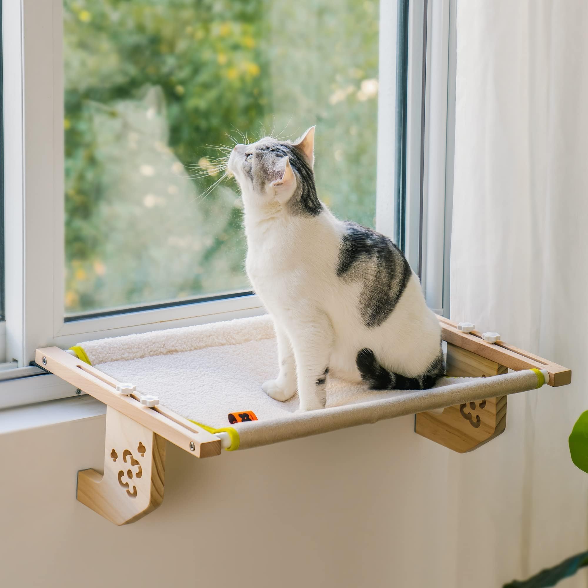 Sturdy Cat Window Perch Hammock Bed with Wood & Metal Frame for Cats ...