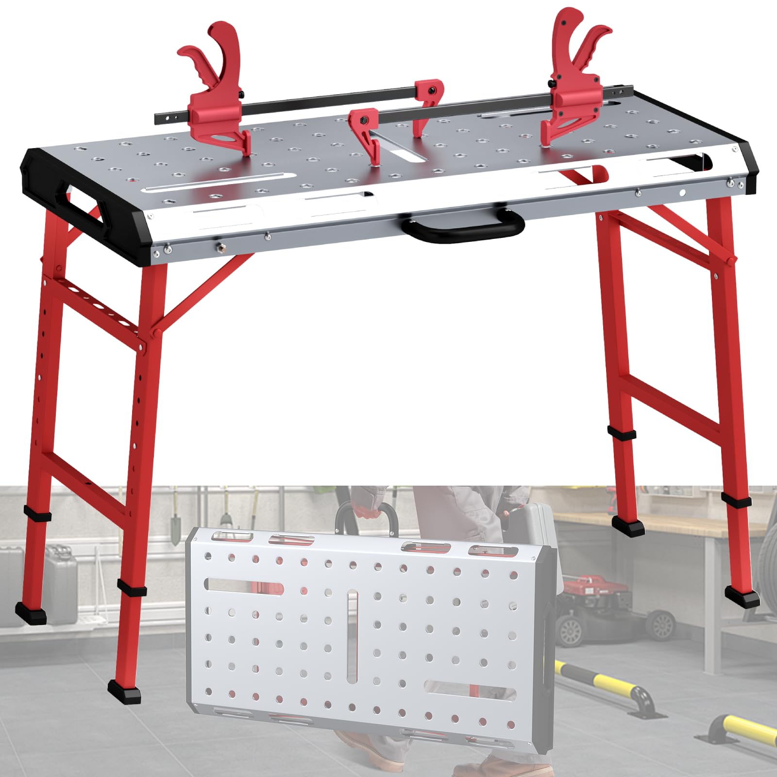 TANGZON Folding Welding Table, 1000LBS Load Tiltable Steel Workbench ...