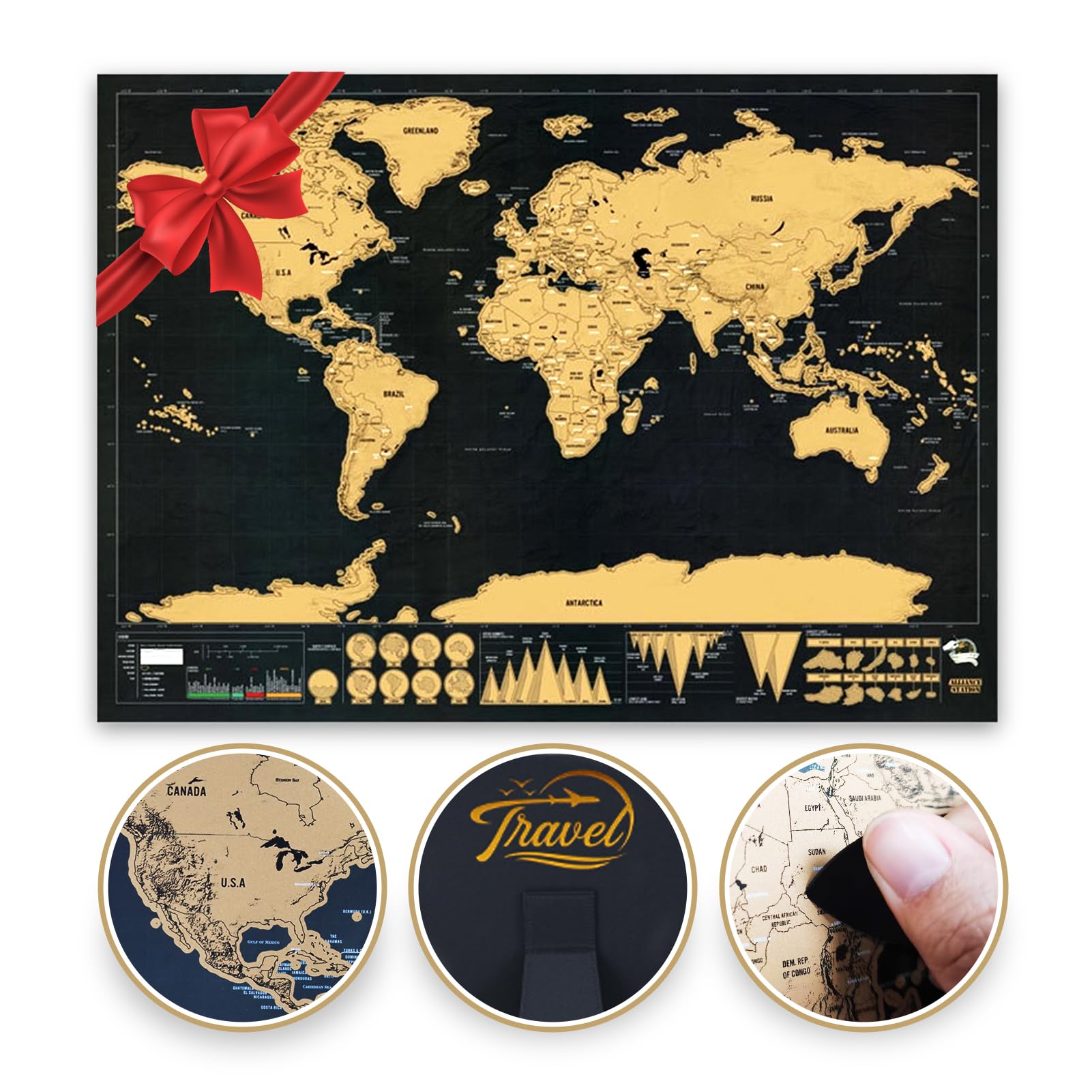Snapklik.com : Black Gold Scratch Off Map Of The World Poster 11 X 16 ...